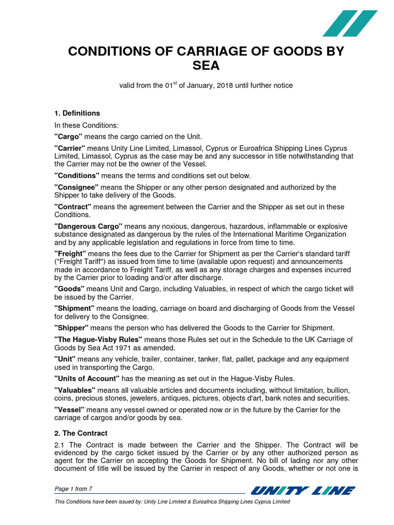 Conditions of Carriage of Goods | Download Free PDF | Cargo | Common Carrier