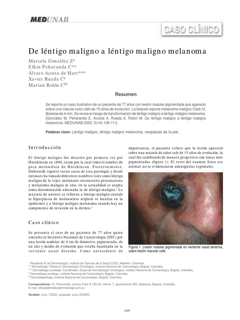 De Léntigo Maligno A Léntigo Maligno Melanoma Pdf Cáncer Oncología