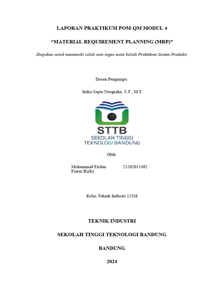 MODUL 4 MRP POMQM_MFIRDAN_21262011492_TI121M | PDF MODUL 4 MRP POMQM_MFIRDAN_21262011492_TI121M | PDF
