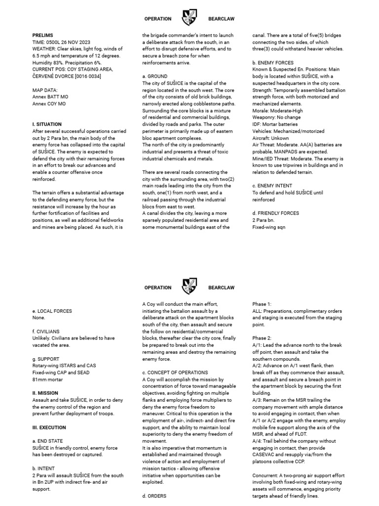 FragO BEARCLAW VII | PDF | Platoon | Maneuver Warfare