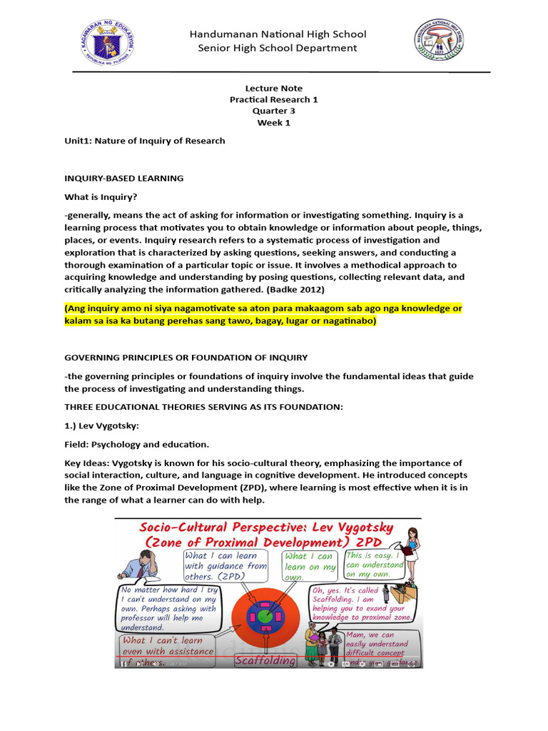 PR1 Lecture-Note - WK1 | PDF | Inquiry Based Learning | Learning
