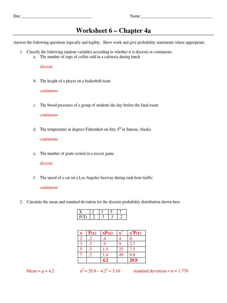 C4a - Worksheet 6 - Key | PDF | Probability Distribution | Poisson ...