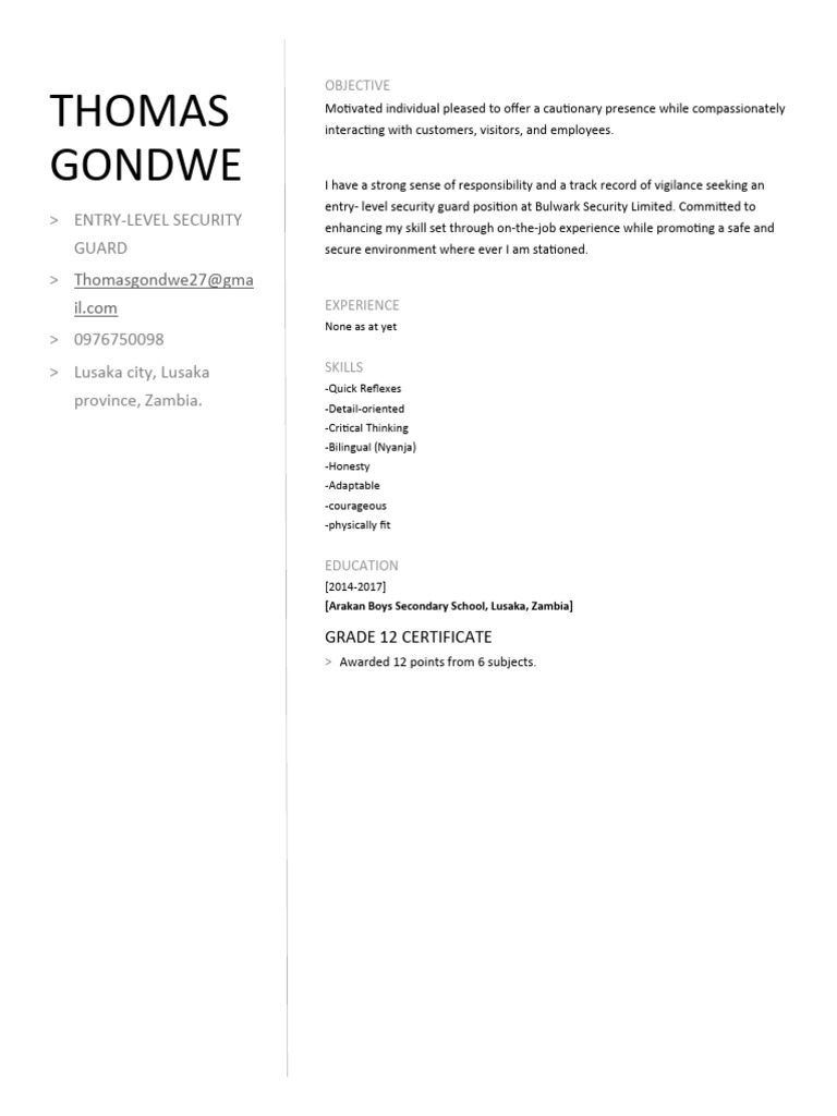 Entry-Level Security Guard Resume | PDF