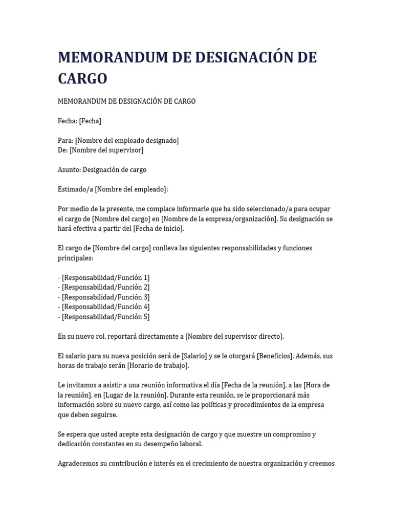 Modelo de Memorandum de Designacion de Cargo | PDF
