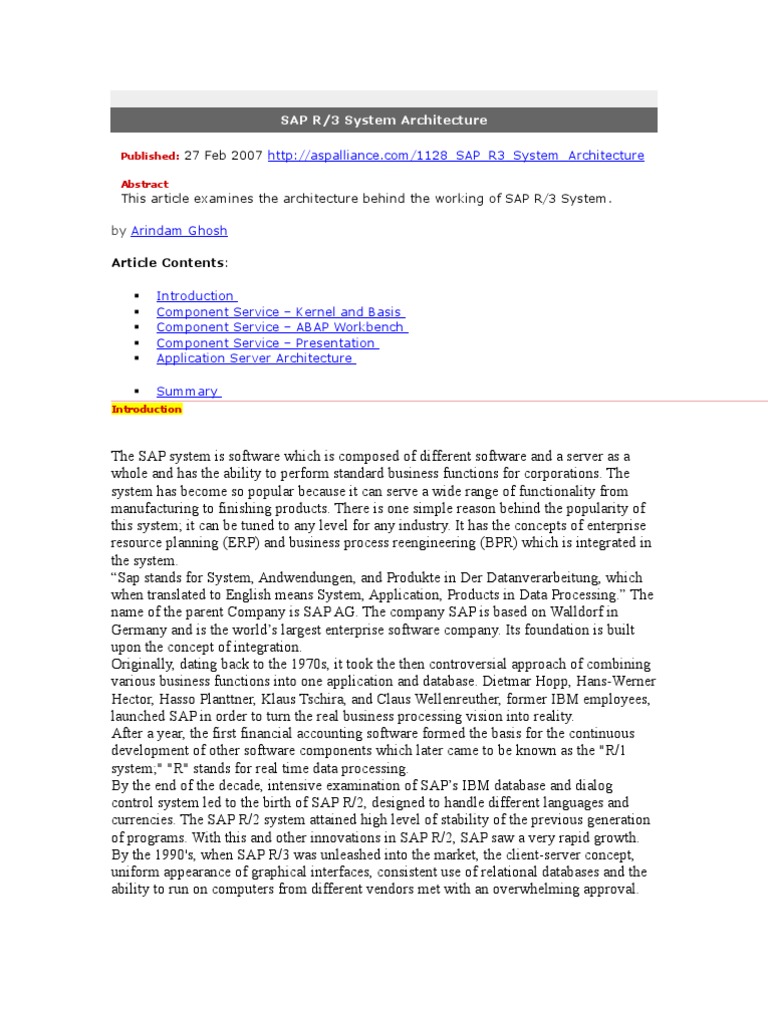 Sap R3 Architecture Pdf Clientserver Model Databases 2409