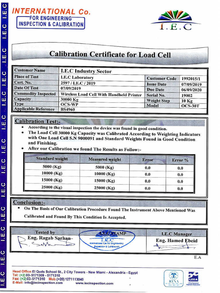 Load Cell Certificate | PDF