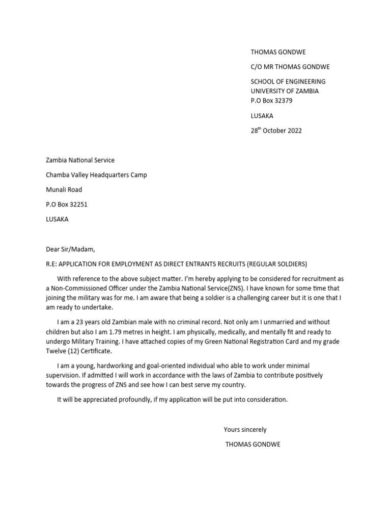 ZNS Application for Regular Soldier Role | PDF
