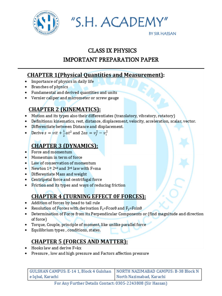 Class Ix Physics Preparation Paper | PDF | Force | Heat