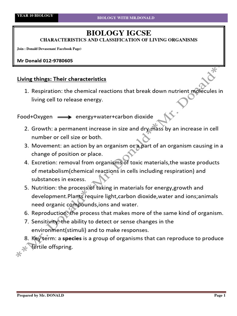 Characteristics of Living Organisms | PDF | Biology | Species