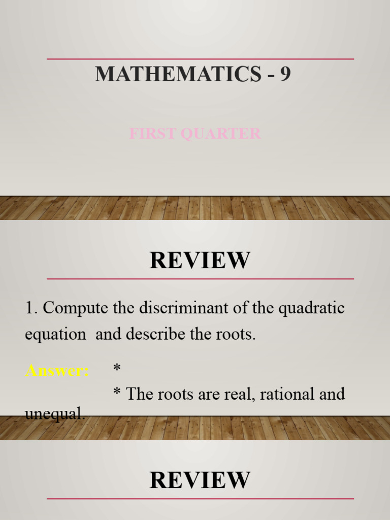 Quadratic Equations Review Guide | PDF | Equations | Quadratic Equation