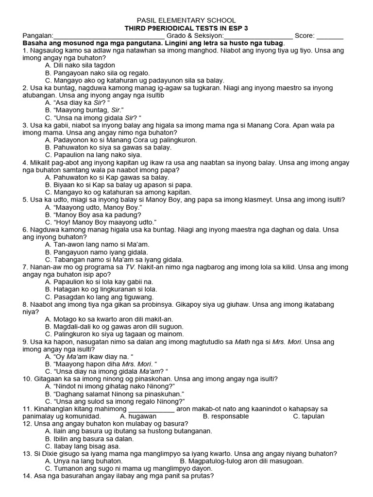 Esp Q3 Periodical Tests | PDF