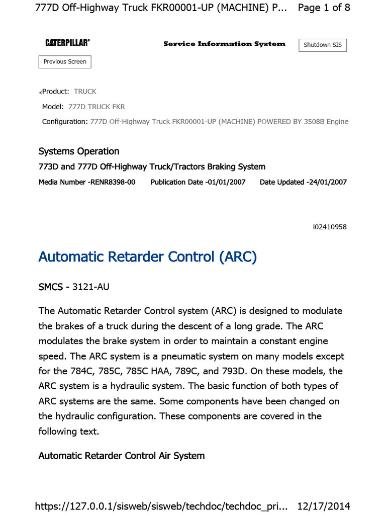 System Operation of ARC Braking System 777D and 773D | PDF | Truck | Brake