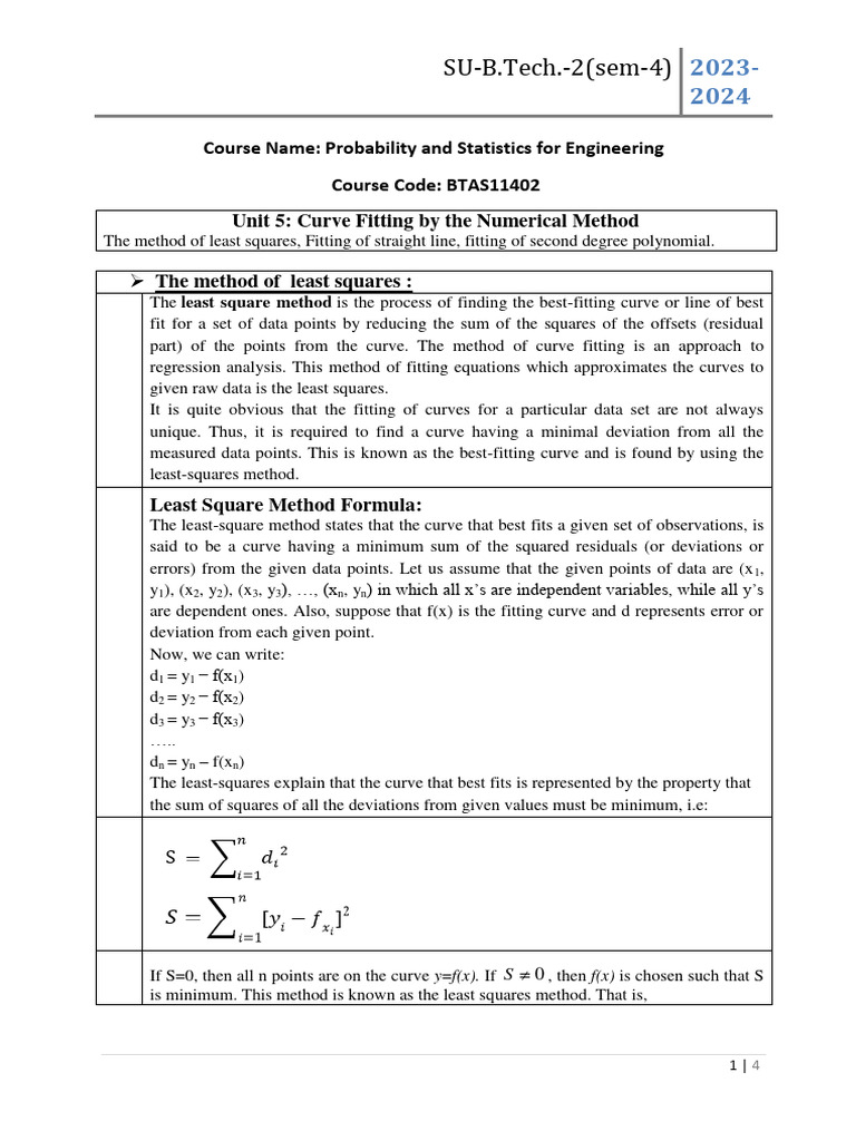 P&S Unit-5 SU | PDF | Errors And Residuals | Least Squares