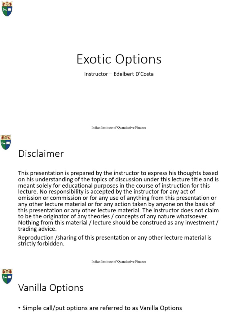 Exotic Options | PDF | Option (Finance) | Put Option