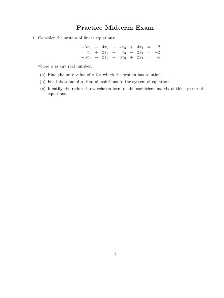 Linear Algebra Practice Midterm Exam | PDF | Matrix (Mathematics ...