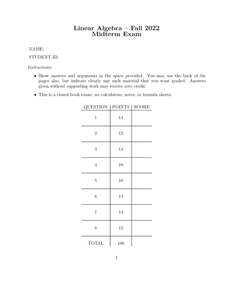 Linear Algebra - Practice Midterm 2 | PDF | Mathematical Objects | Mathematics