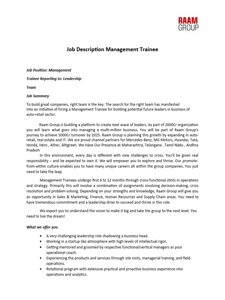 Management Trainee Job | PDF | Leadership | Business