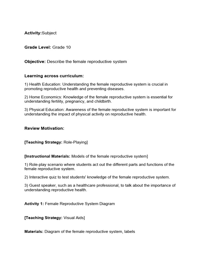 Lesson Plan | PDF | Reproductive System | Critical Thinking