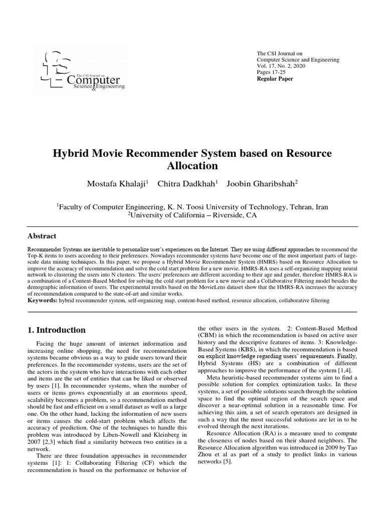 Hybrid Movie Recommender System Based On Resource | PDF | Cluster ... Hybrid Movie Recommender System Based On Resource | PDF | Cluster ...