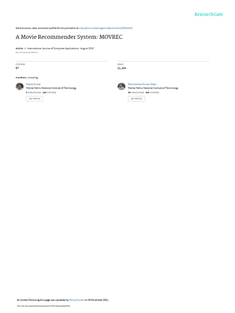 AMovie Recommender System MOVREC | PDF | Cluster Analysis | Information ...
