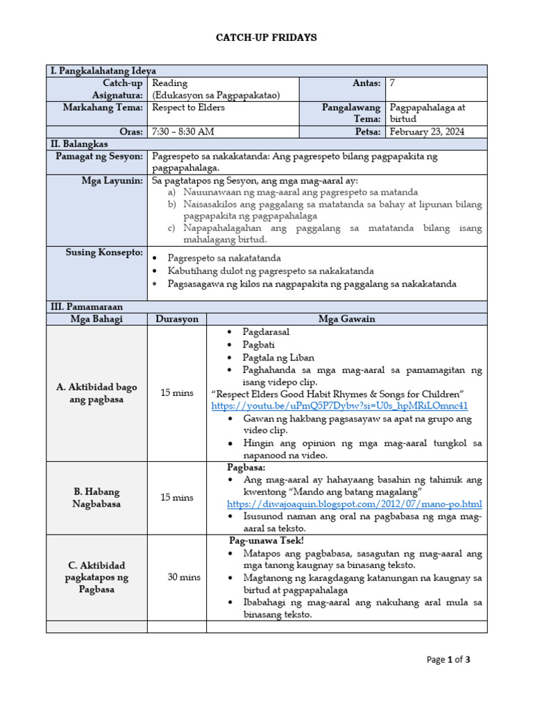 Respect For Elders Catch Up Friday | PDF