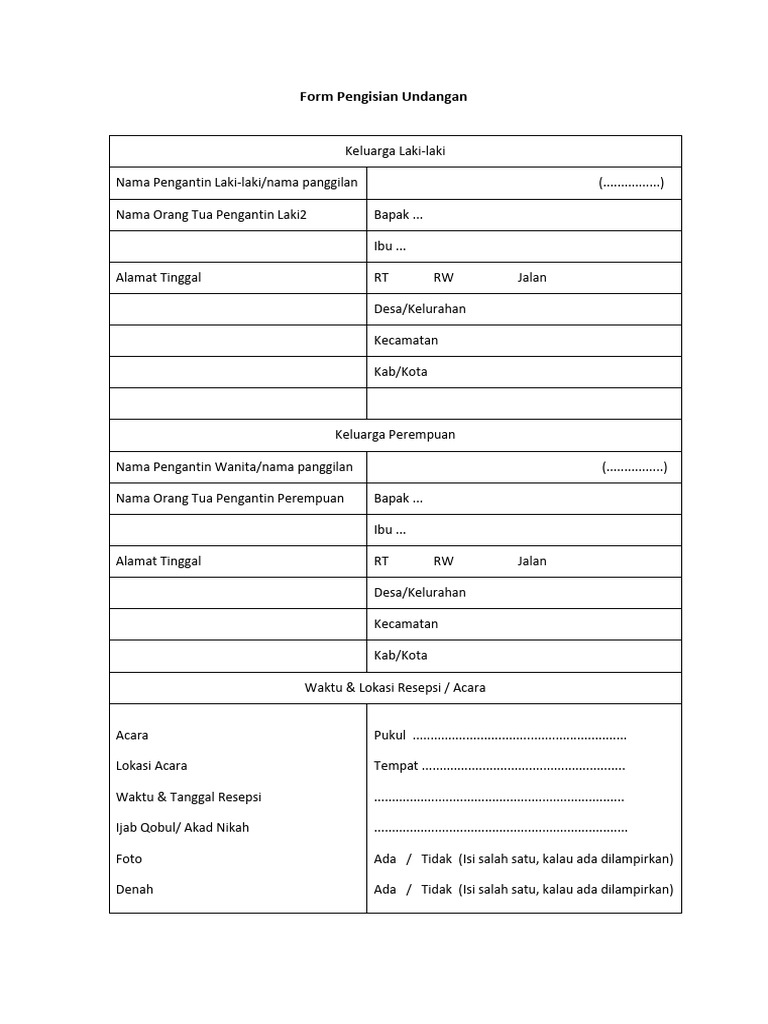 Form Pengisian Undangan | PDF