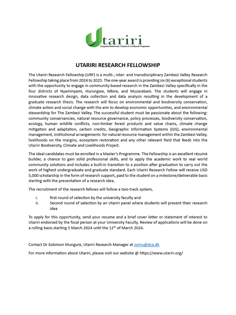 Utariri Research Fellowship 2024-2025 | PDF | Résumé | Conservation Biology