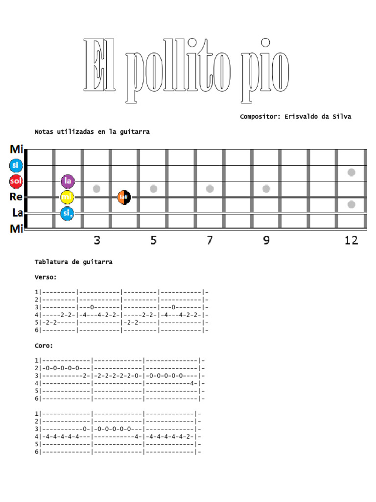 2° El pollito pio (tablatura guitarra) | PDF
