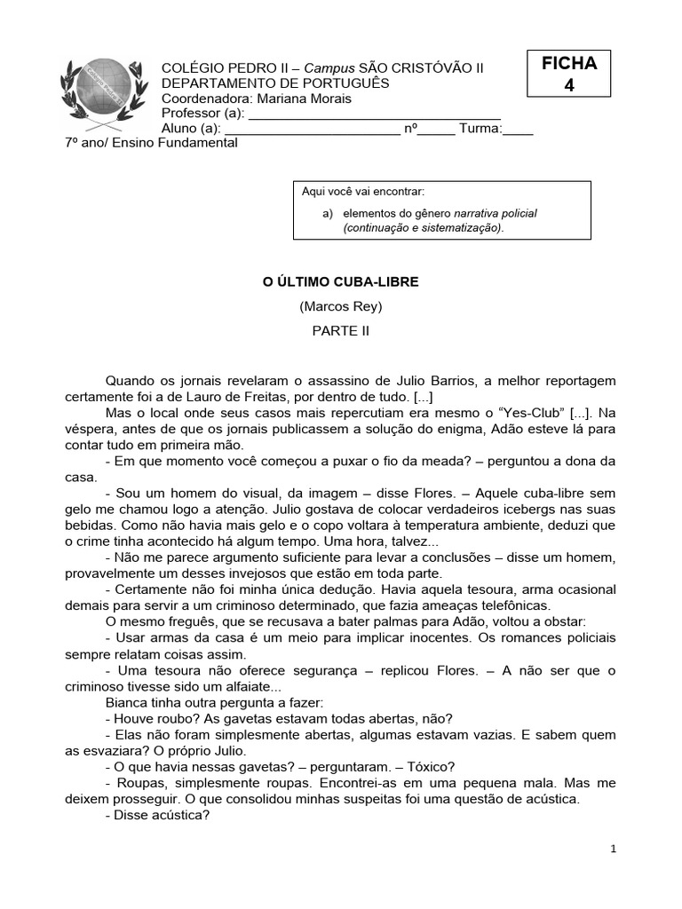 Aula 3 - 1 Certificação - O ÚLTIMO CUBA-LIBRE - Parte 1 | PDF | Narrativa