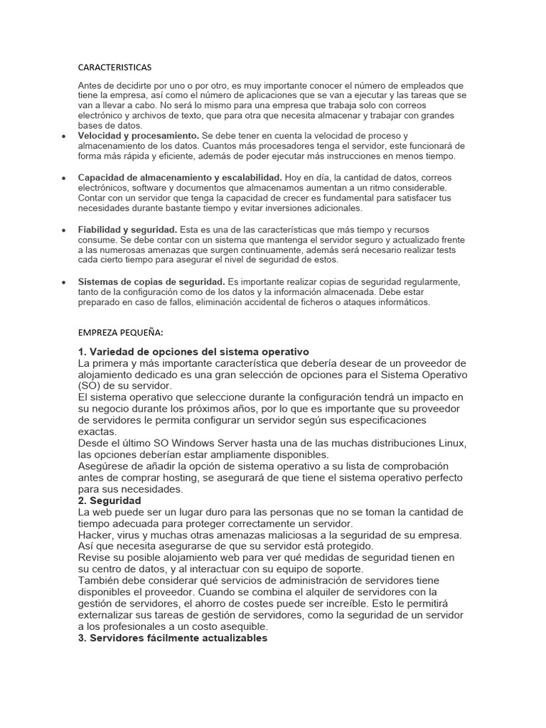 CARACTERISTICAS- | PDF | Servidor (Computación) | Computación en la nube