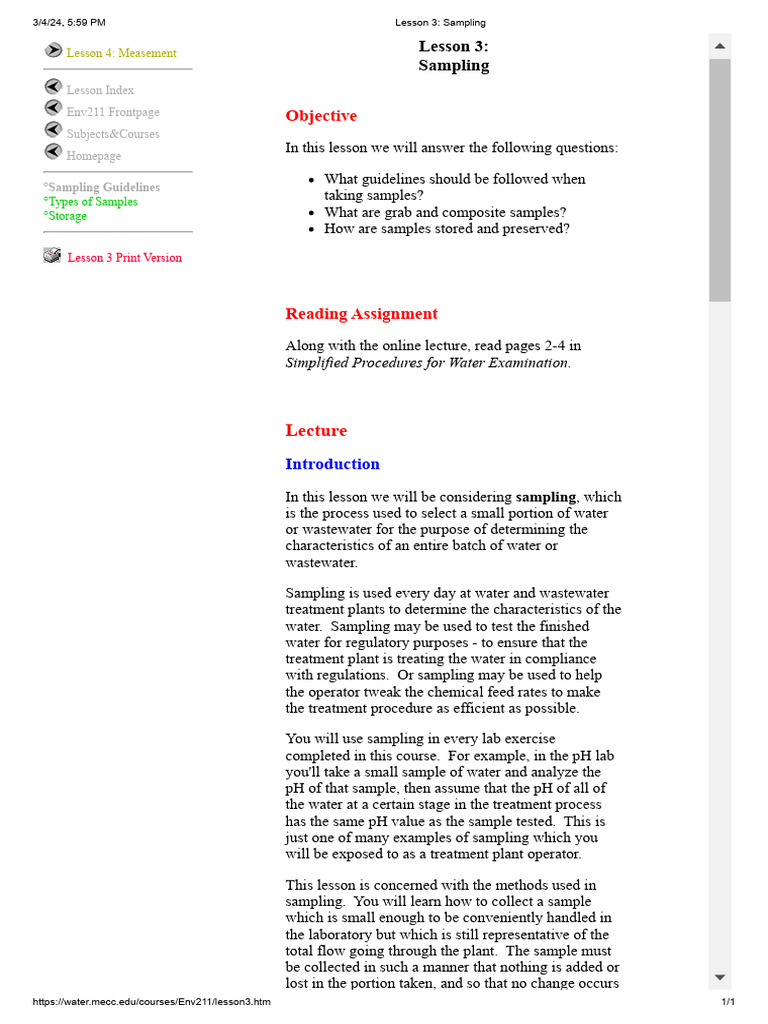 Lesson 3 Sampling2 Pdf Sampling Statistics Water 9701