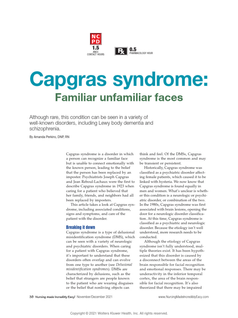 Capgras Syndrome | PDF | Antipsychotic | Mental Disorder
