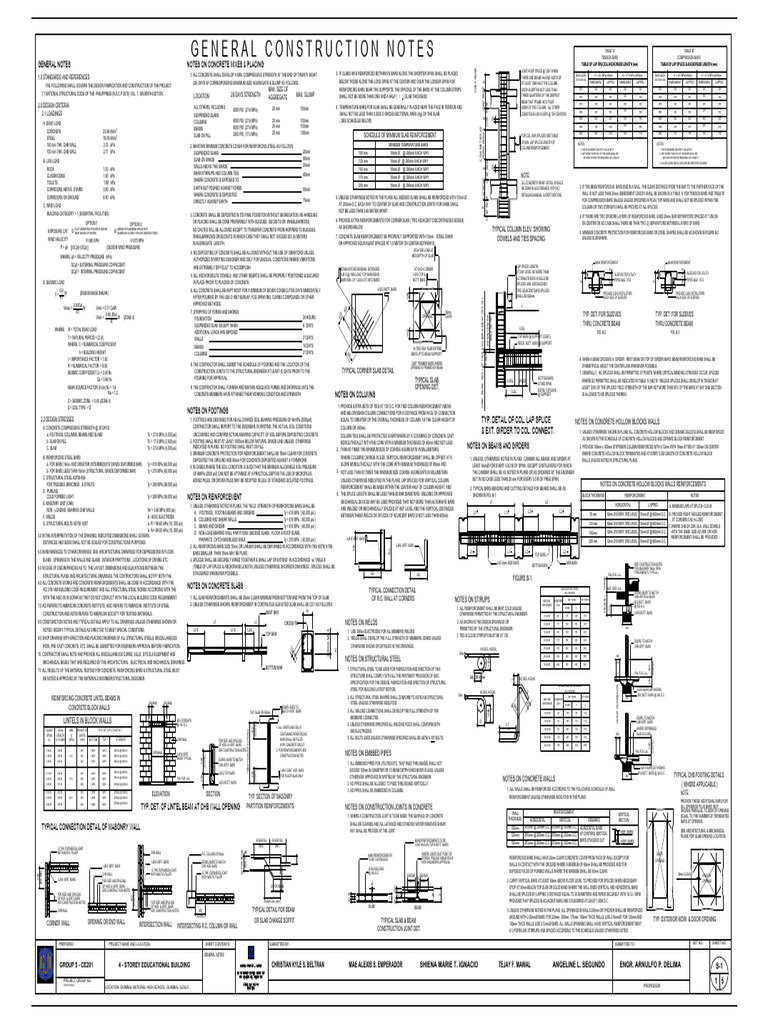 General Construction Notes: Typical Column Elev. Showing Dowels and ...