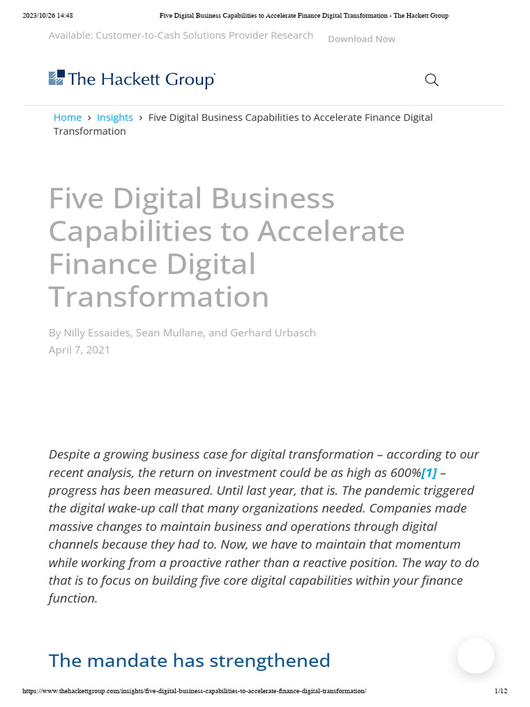 Five Digital Business Capabilities To Accelerate Finance Digital ...