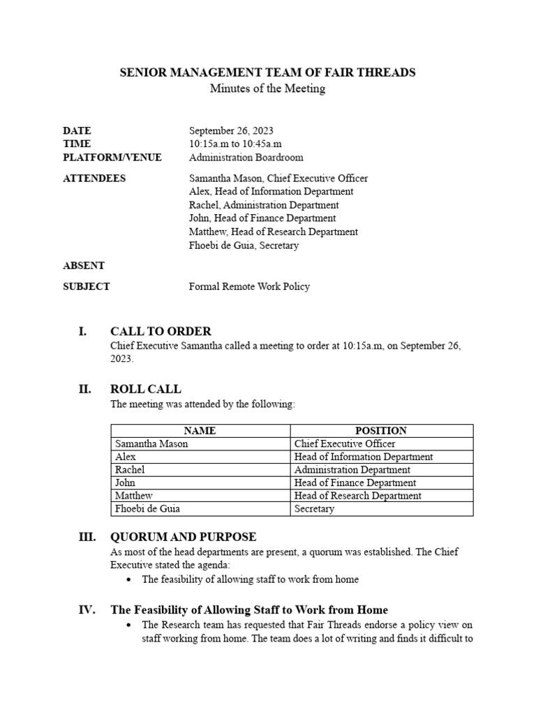 Minutes of the Meeting (FAIR THREADS) | PDF | Economies | Business