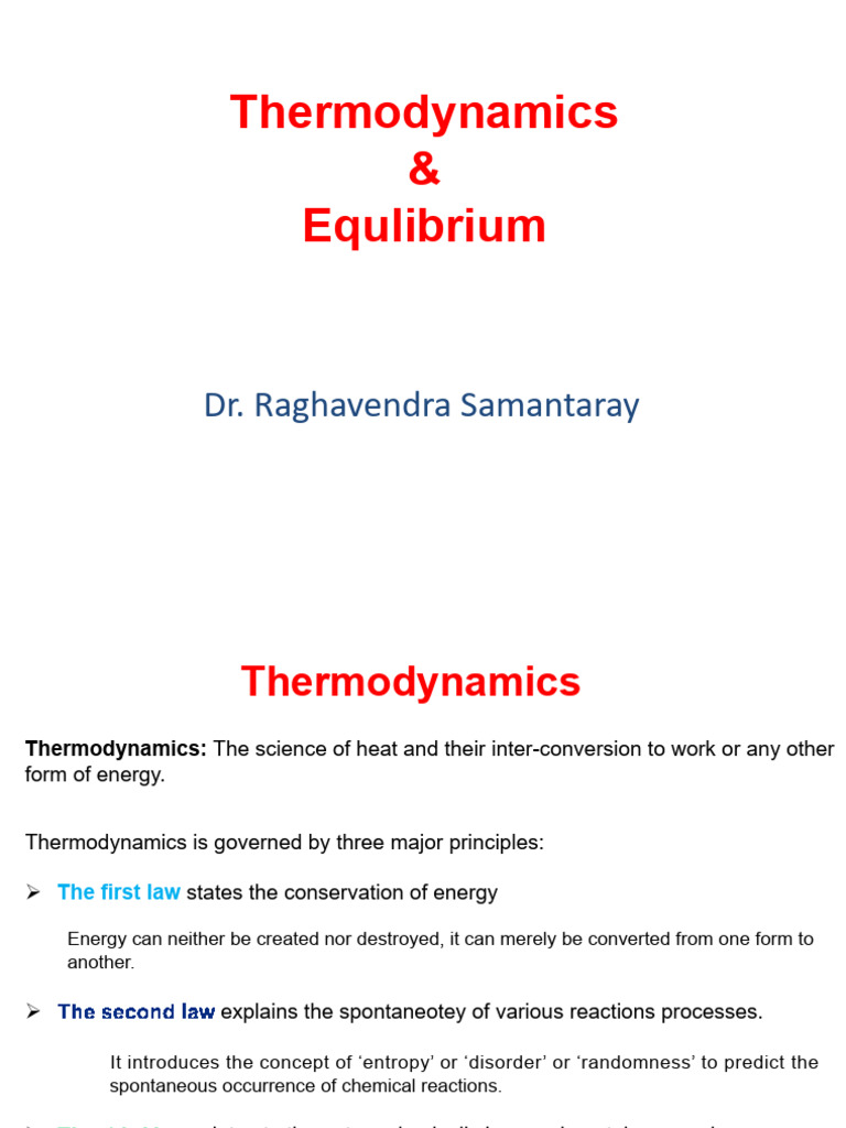 CH1007 Chemistry - Thermodynamics & Equlibrium PDF | PDF | Thermodynamic Equilibrium | Heat