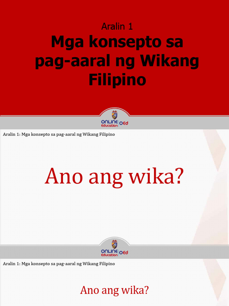 L1 Mga Konsepto Sa Pag Aaral NG Wikang Filipino Presentation | PDF