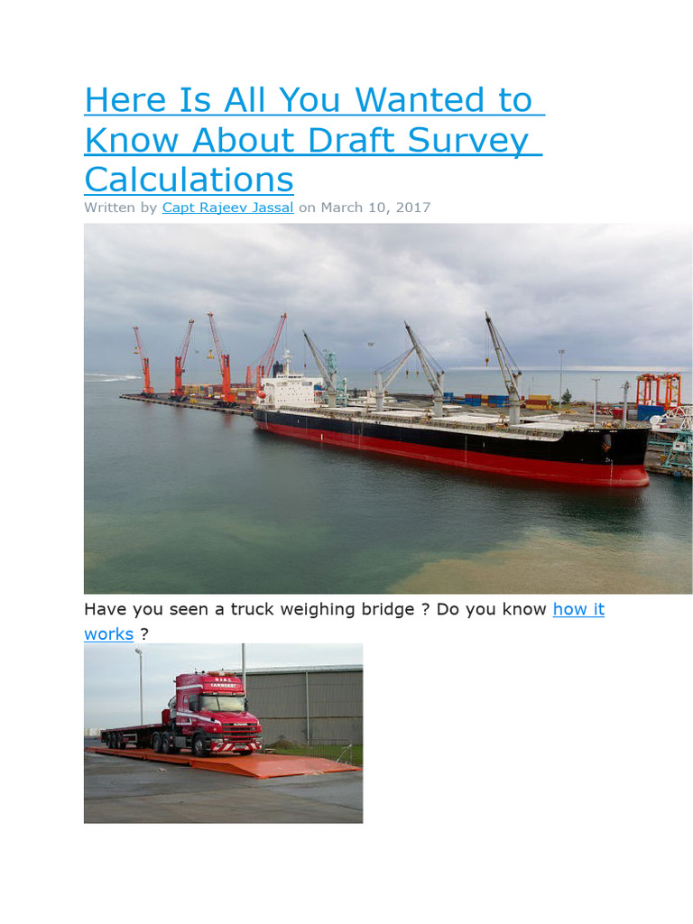 Draft Survey Calculations Guide | PDF | Density | Ships
