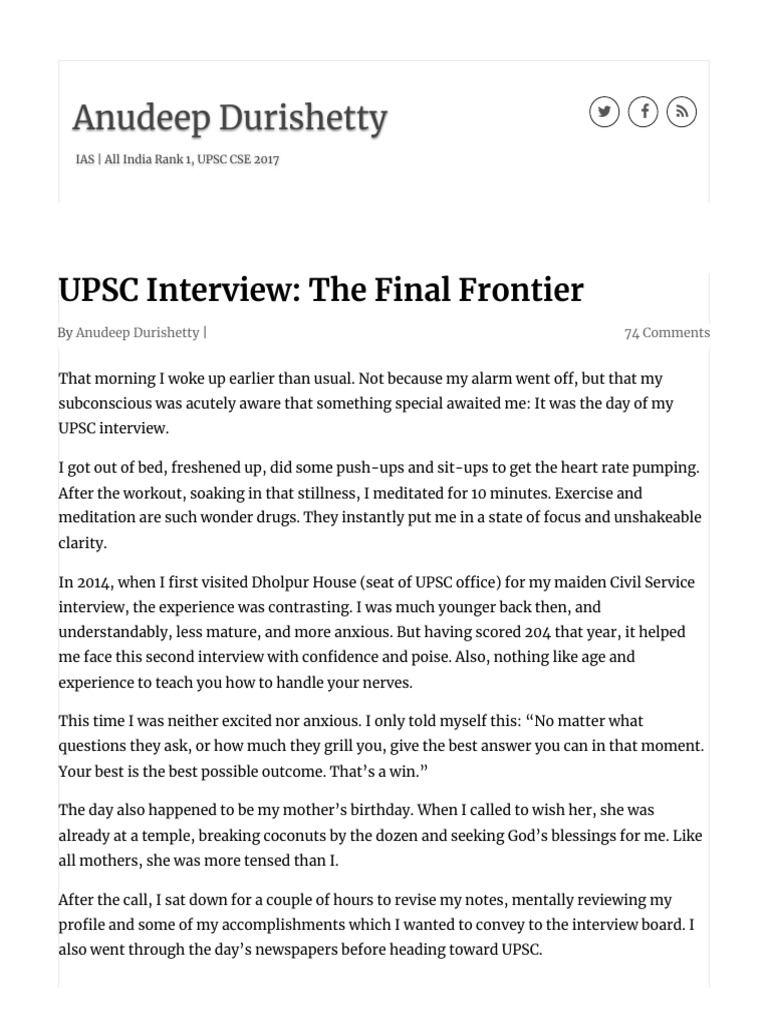 UPSC Interview - The Final Frontier - Anudeep IAS Rank 1 | PDF | Privacy