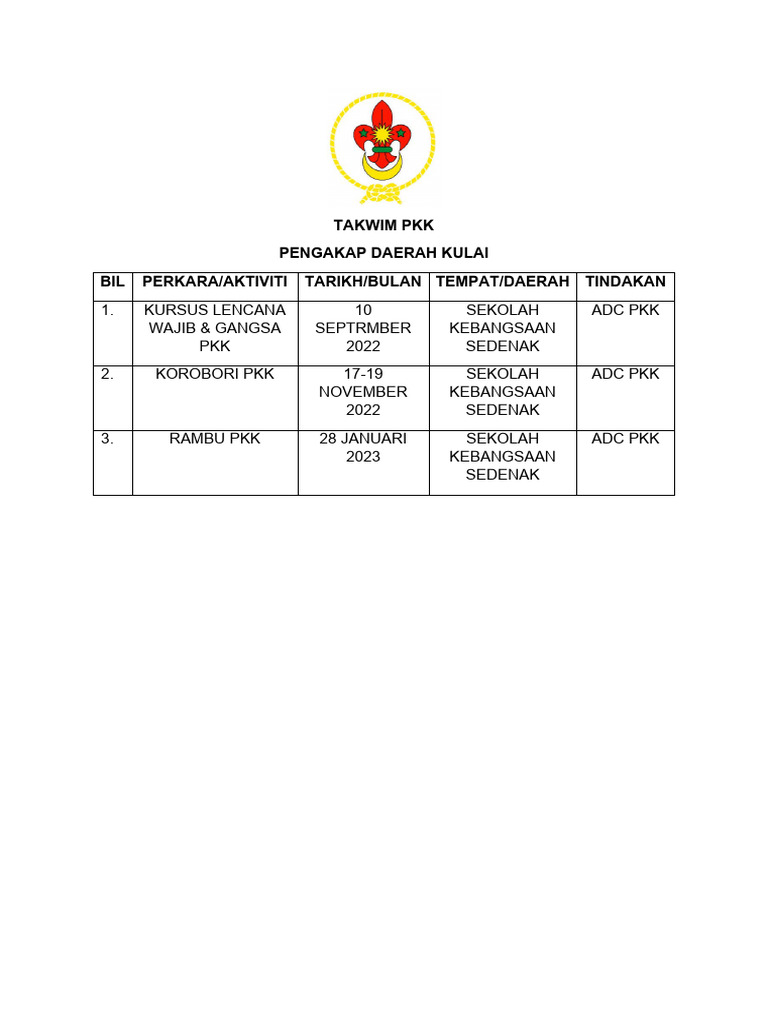 Takwim PKK 2022 | PDF