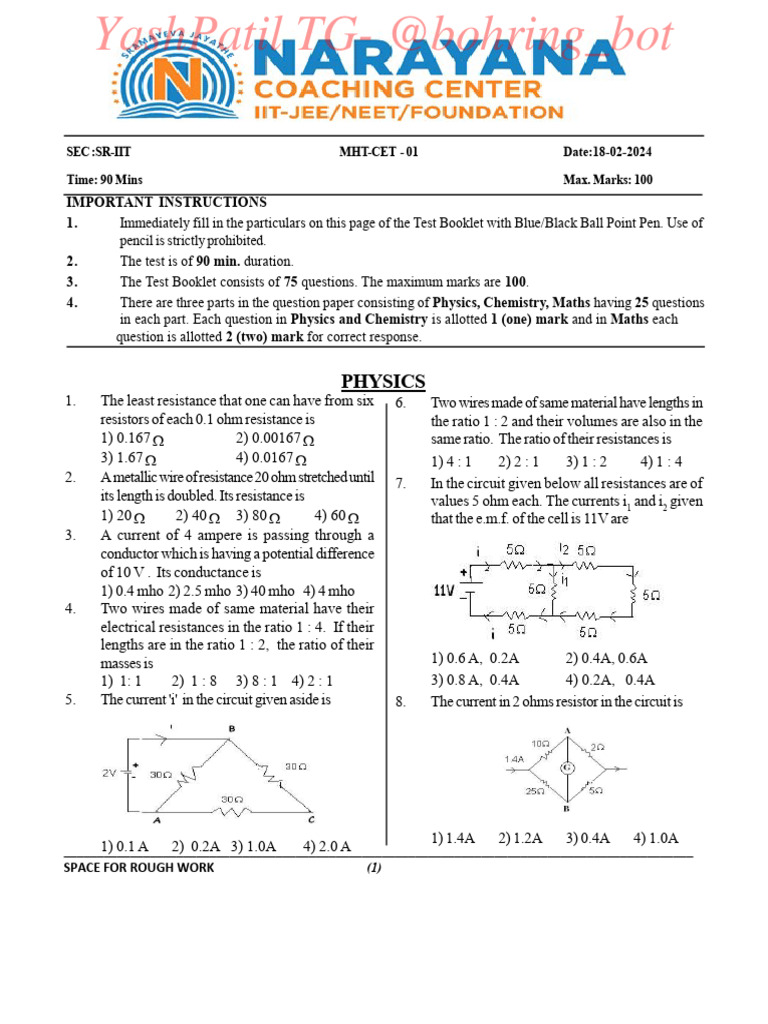 (@bohring - Bot) DPS - QP - MHT-CET MERGED | PDF | Coordination Complex | Solubility