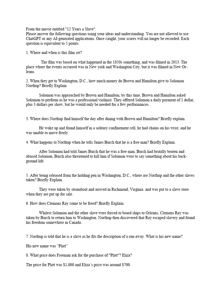 From The Movie Entitled 12 Years A Slave. | PDF | Human Rights Abuses ...