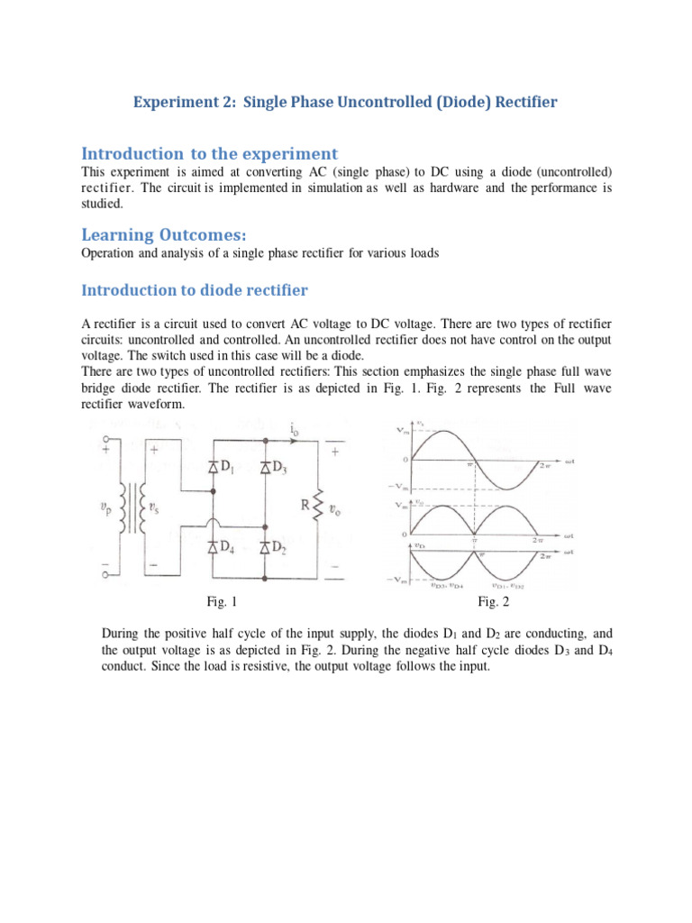 Expt2 - Single Phase Uncontrolled (Diode) Rectifier | PDF | Rectifier | Computer Engineering