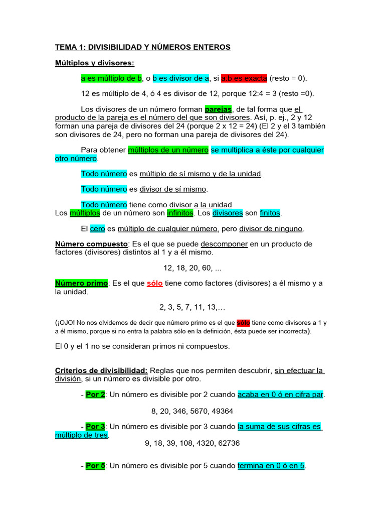 Divisibilidad y Factores Primos | PDF | Entero | División (Matemáticas)