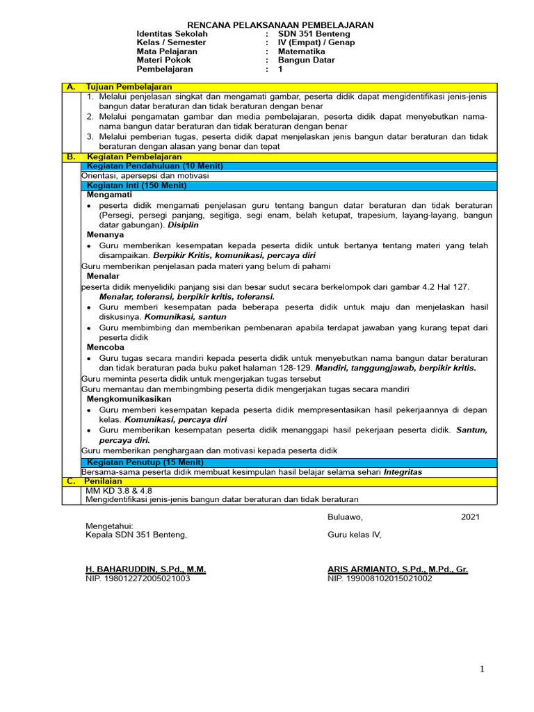 RPP Matematika Kelas 4 Semester 2 | PDF