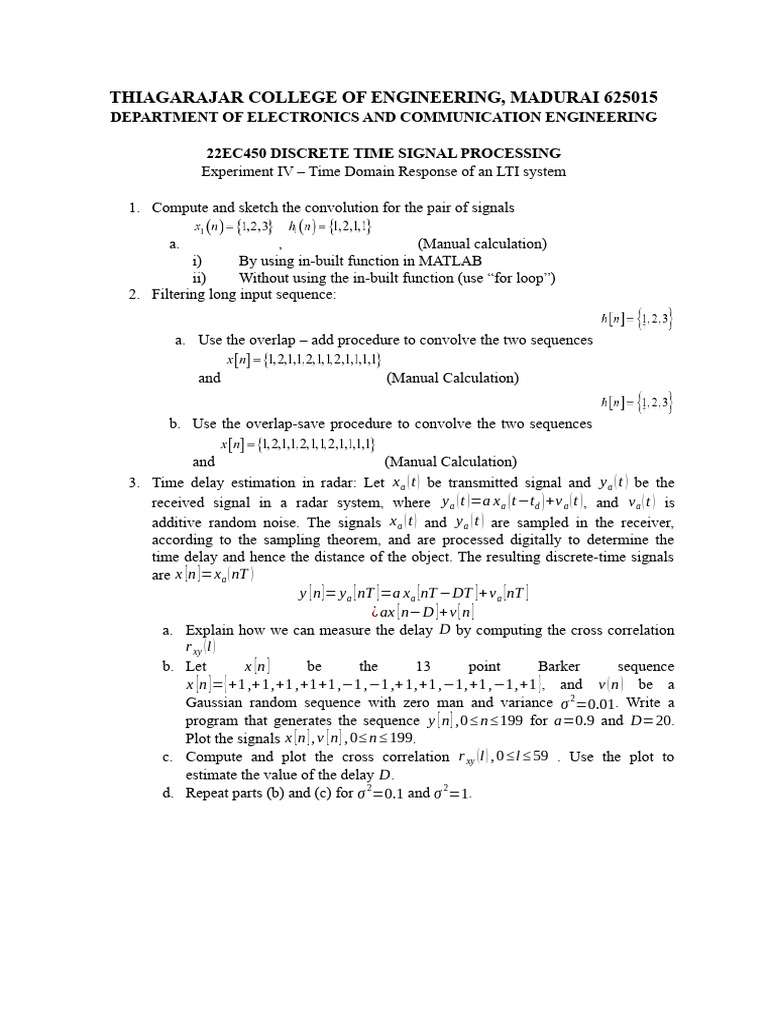 22EC450 DTSP Experiment IV Tuesday | PDF