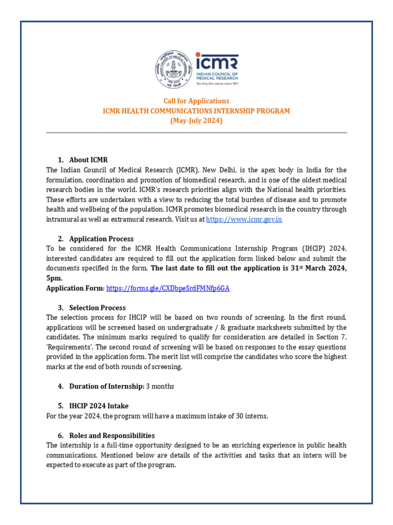 ICMR Health Communications Internship 2024 | PDF | Career & Growth ...