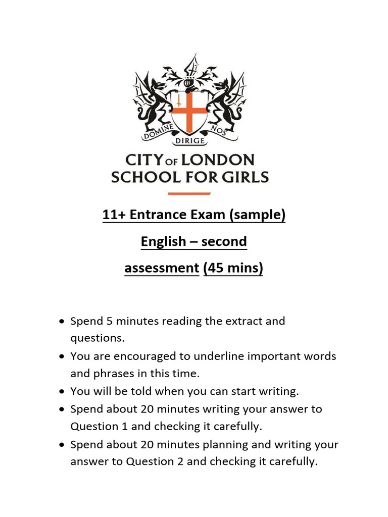 City of London School For Girls Sample 11 Plus English Paper 2021 | PDF
