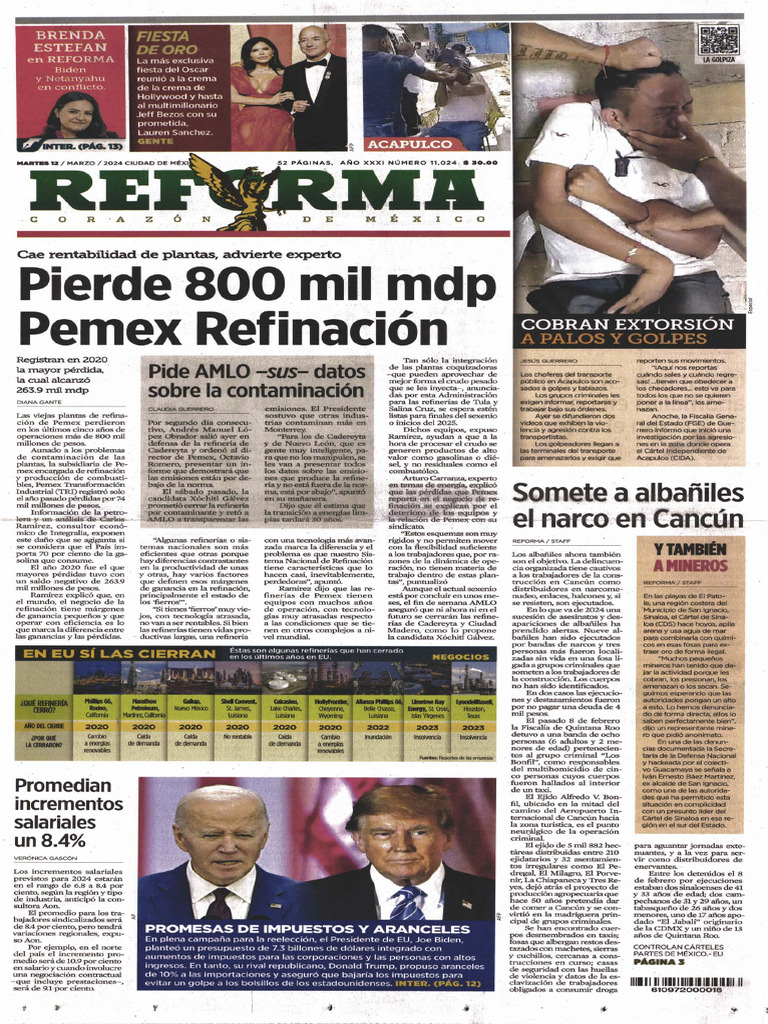 Primeras Planas Martes 12032024 Sociedad Noticias | PDF