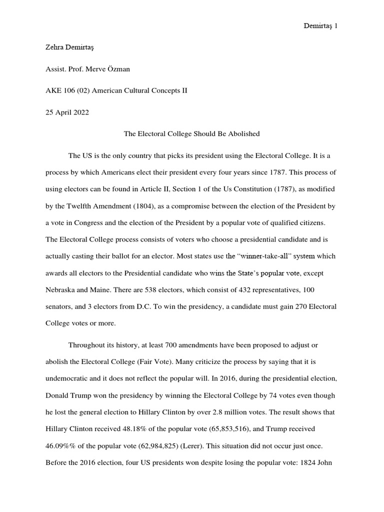 The Electoral College Should Be Abolished | PDF | Voting | American ...